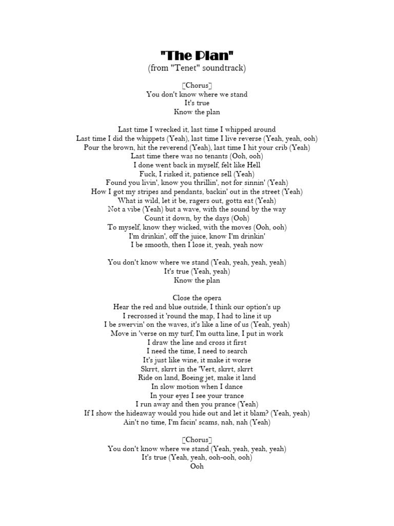 "Tenet Soundtrack: The Plan Lyrics" | PDF