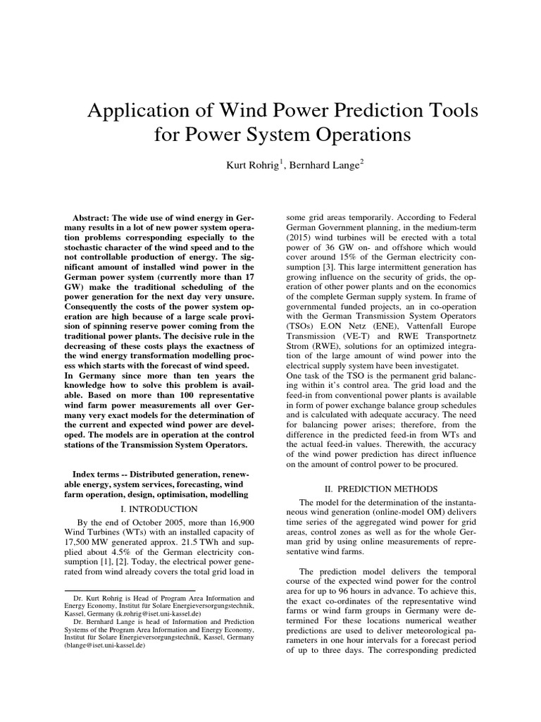 Wind Power Prediction Tools in Germany | PDF | Forecasting | Wind Power