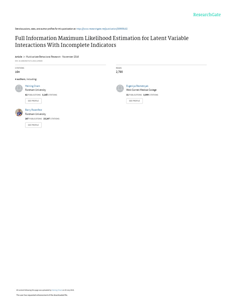 Full Information Maximum Likelihood Estimation For | PDF | Estimator | Dependent And Independent ...