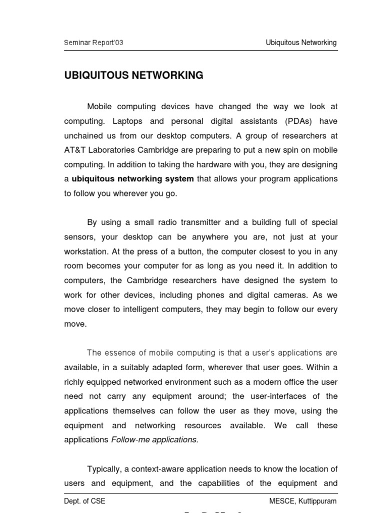 Ubiquitous Networking Full Report | PDF | Object (Computer Science ...