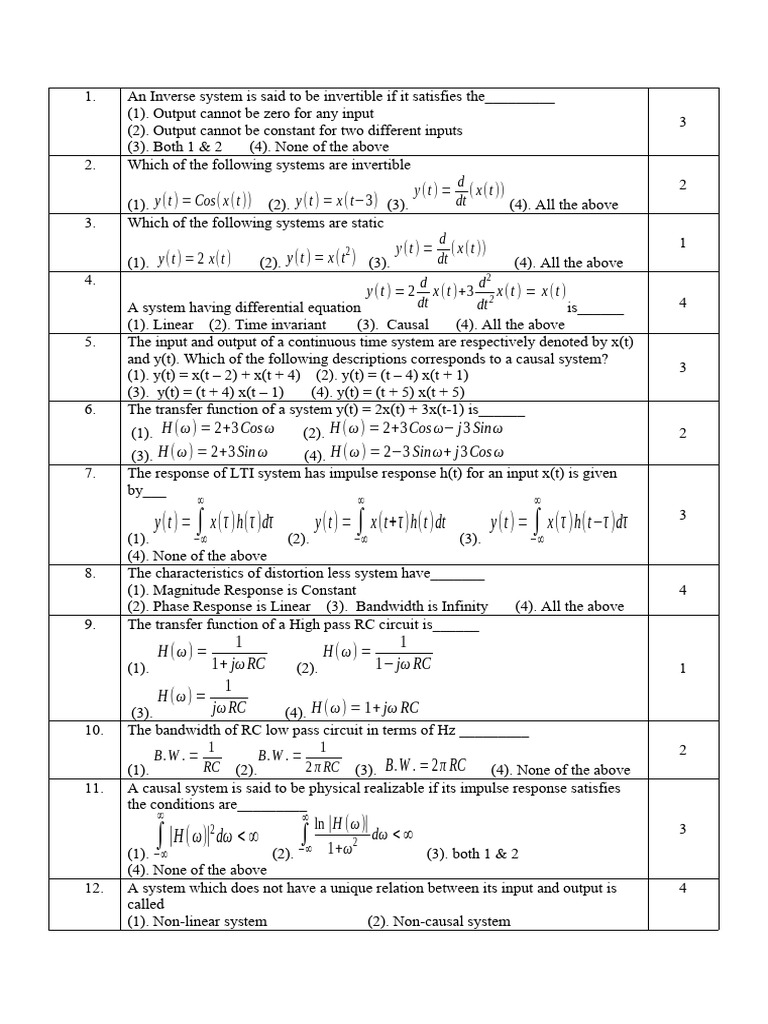 ECS Quiz Unit 2 | PDF | Signal Processing | Control Theory