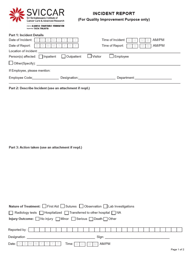 Hospital Incident Report Form | PDF | Patient | Safety