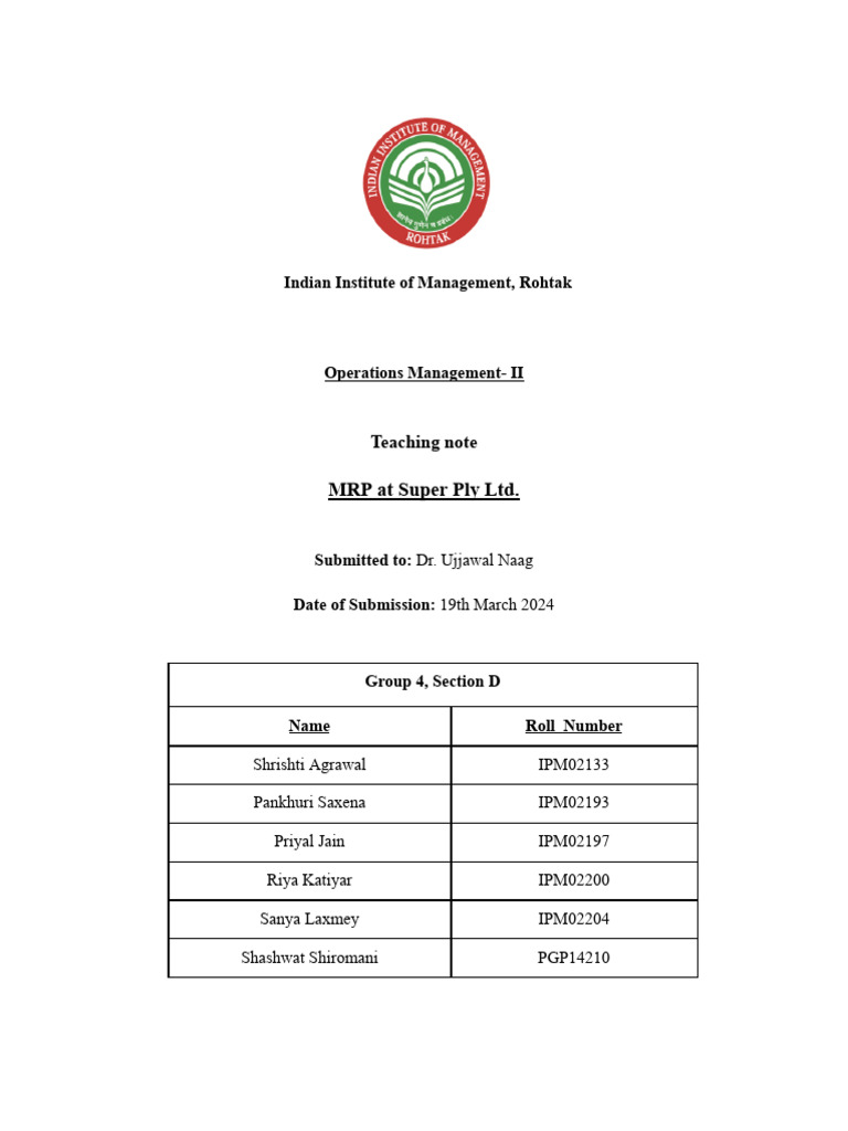 OM Final Project_Teaching note | PDF | Paper | Inventory