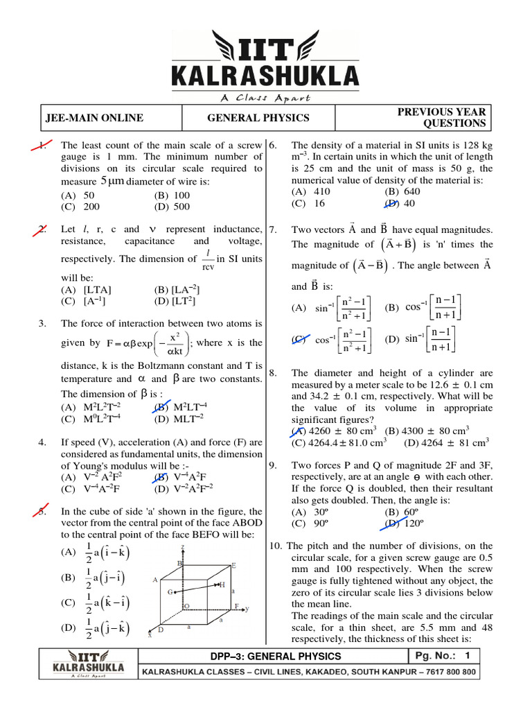 General Physics (JEE MAIN Online) | PDF | Physics | Mechanics