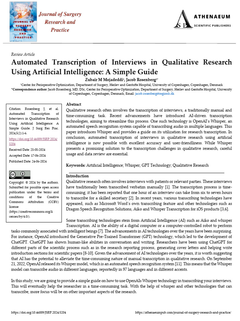 Automated Transcription of Interviews in Qualitative Research Using ... Automated Transcription of Interviews in Qualitative Research Using ...