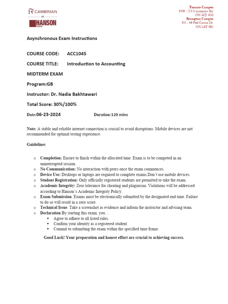 Int +to+acc +Midterm+Spring+2024+online +GB | PDF | Equity (Finance) | Debits And Credits