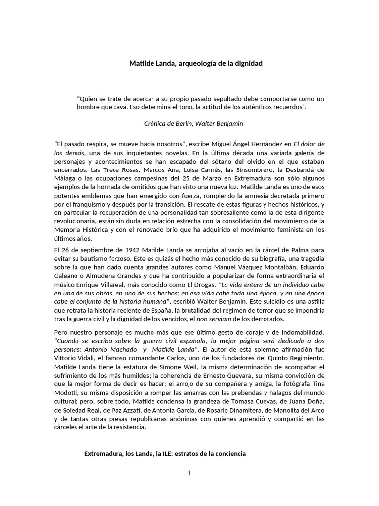 Matilde Landa, Arqueología de La Dignidad | PDF | España | Prisión
