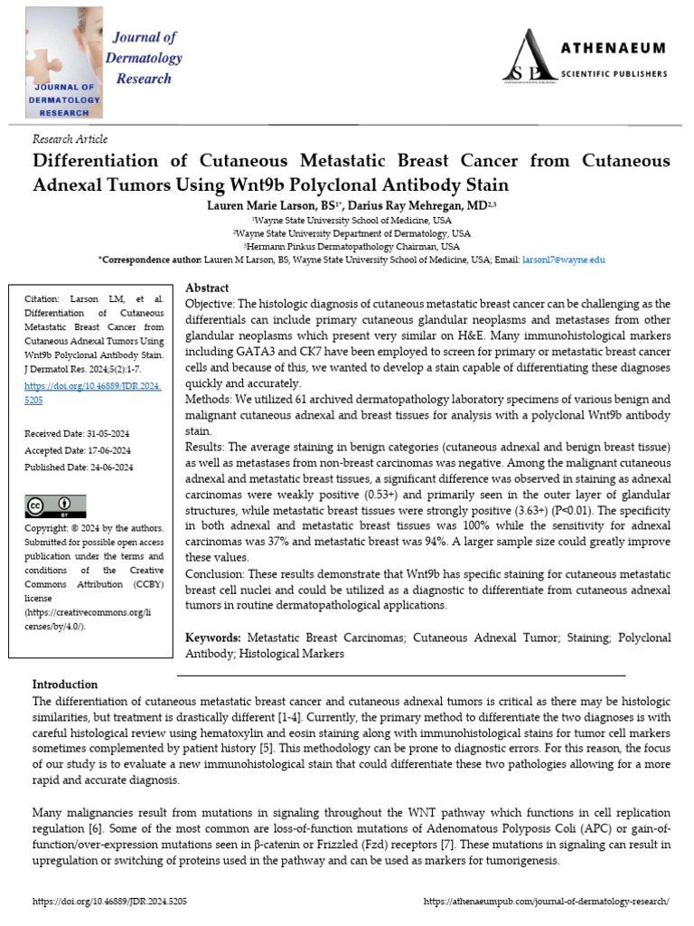 Differentiation of Cutaneous Metastatic Breast Cancer From Cutaneous ...