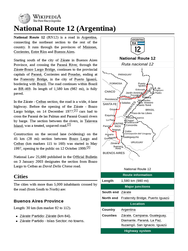 National Route 12 (Argentina) | PDF | Road