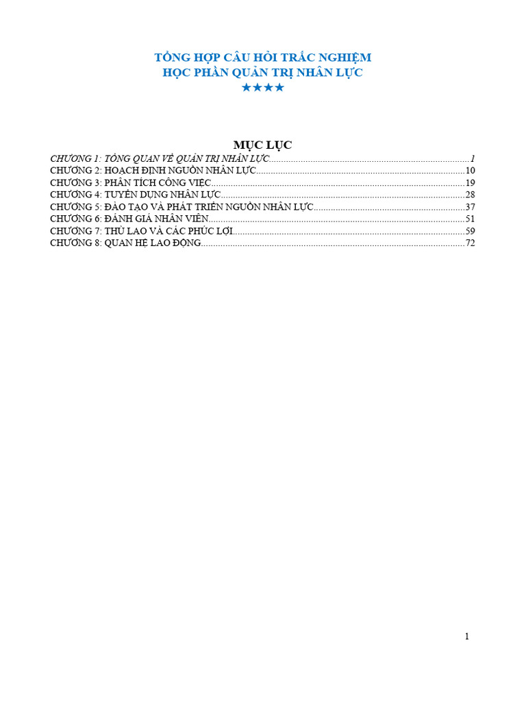 Tailieunhanh Tong Hop Cau Hoi Trac Nghiem Hoc Phan Quan Tri Nhan Luc 8496 | PDF