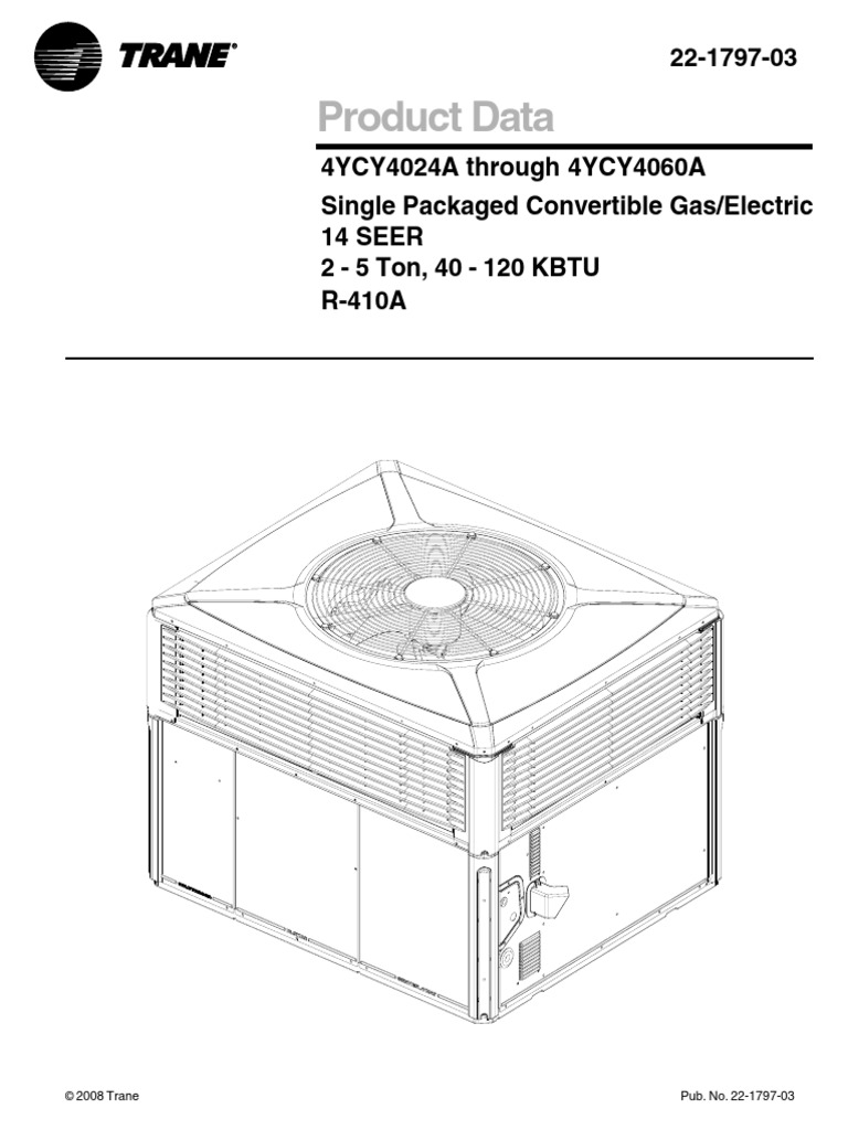 Trane XL14c Package Gas Electric Product Data Specifications | PDF ...
