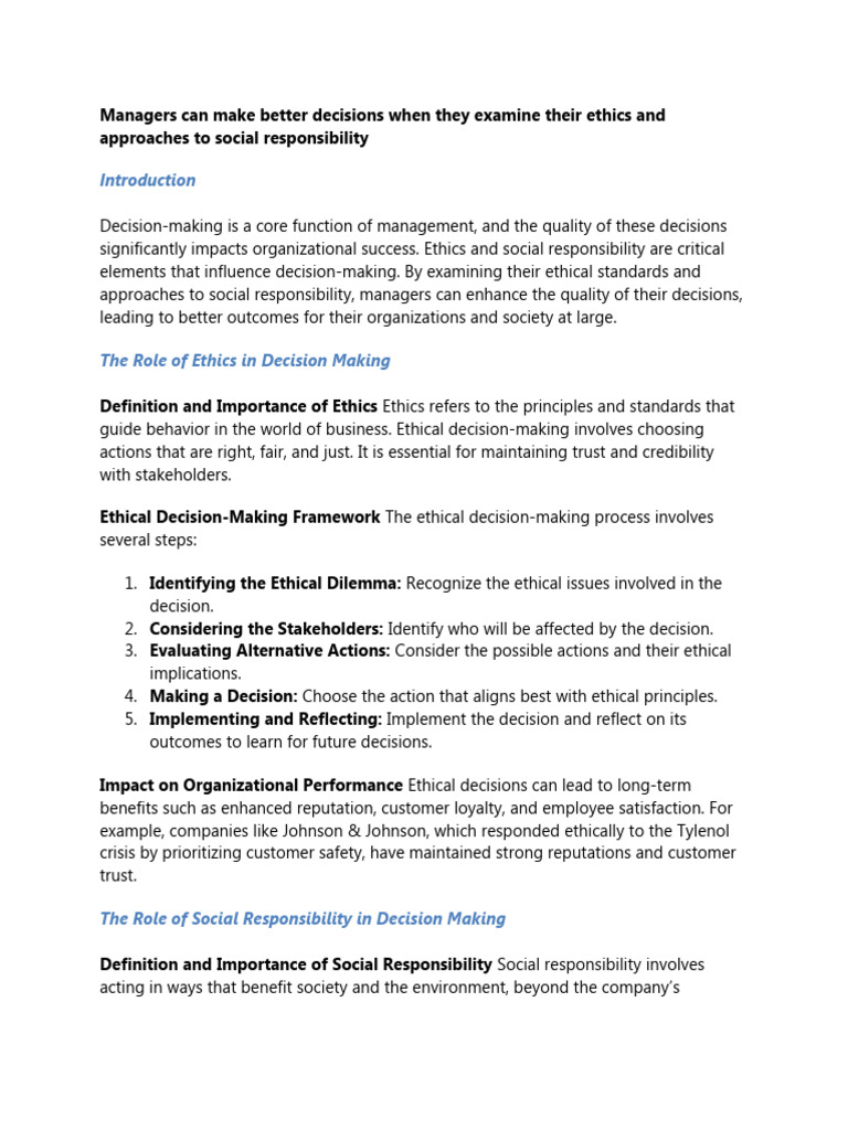 Enhancing Decision-Making through Ethics | PDF | Corporate Social ...