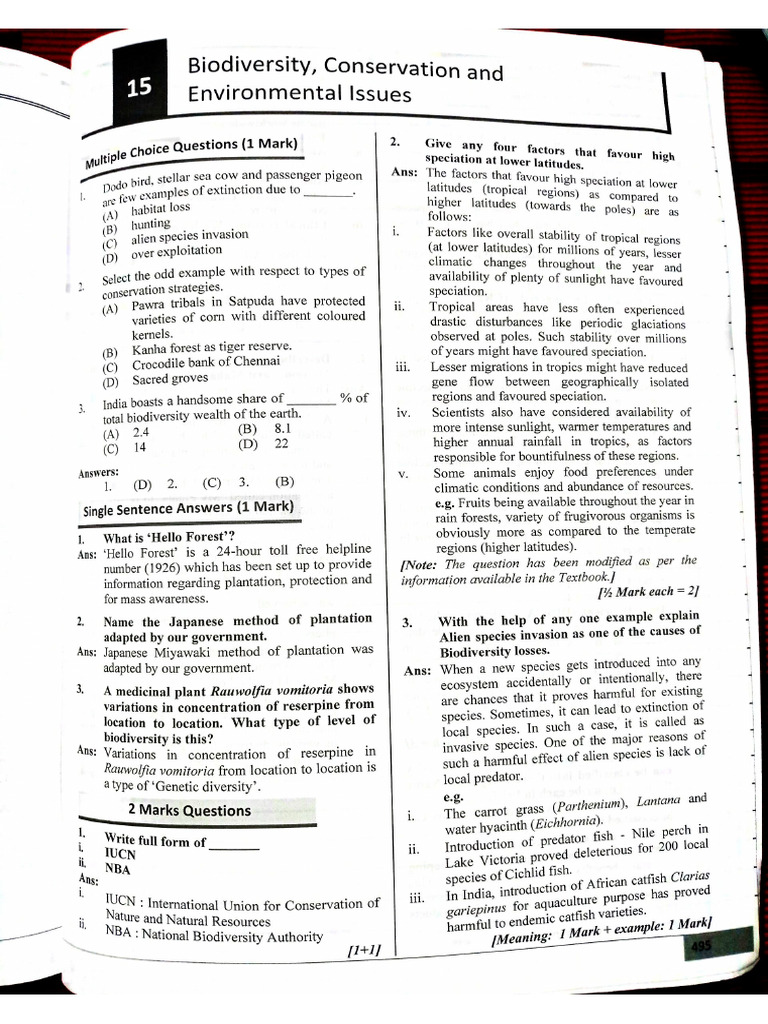 Bio 12th Que Bank With Soln CHP 15 Biodiversity, Conservation & Environmental | PDF
