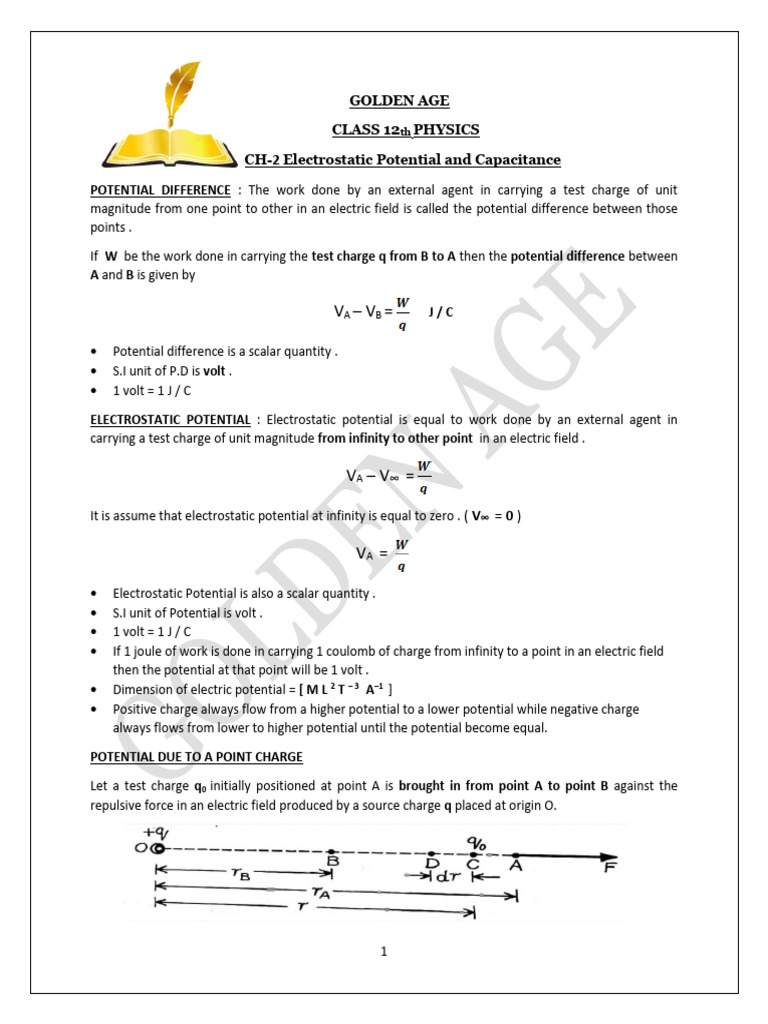 CH - 2 Electrostatic Potential and Capacitance | PDF | Capacitance | Dielectric