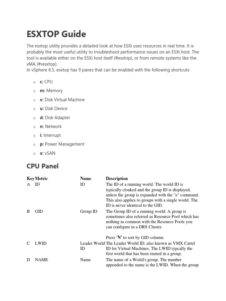 ESXTOP Guide | Download Free PDF | Central Processing Unit | Network ...