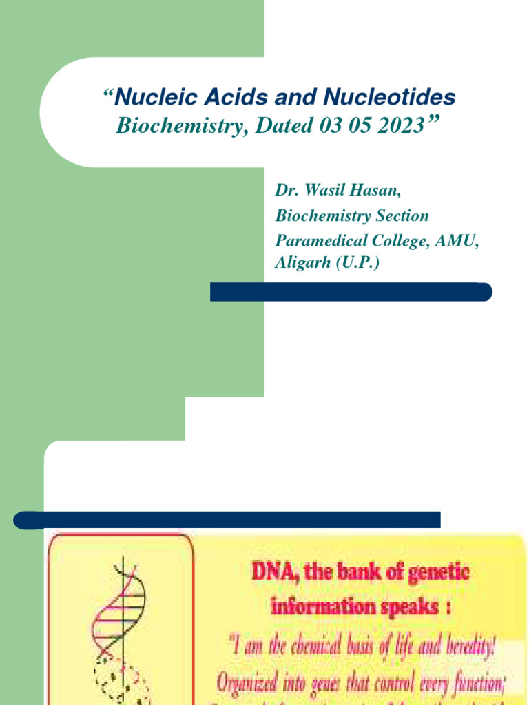 1 Nucleic Acid Biochemistry 03 05 2023 | PDF | Nucleotides | Nucleic Acids