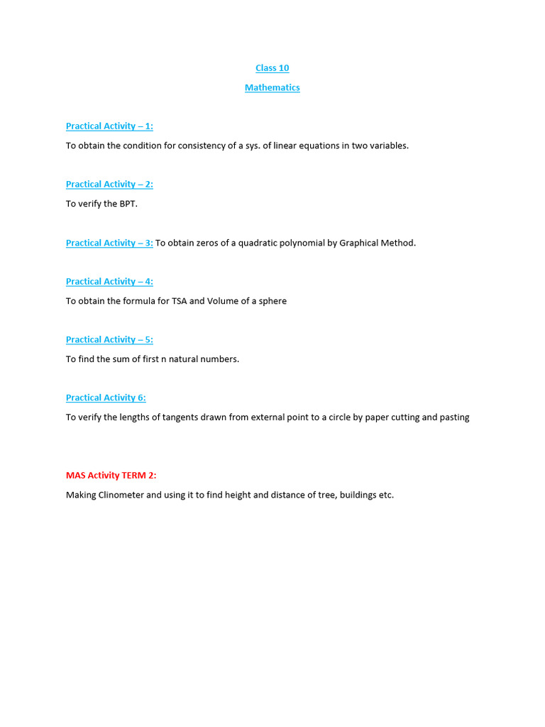 Lab Activities & MAS Write Ups - Class 10 - Mathematics | PDF ...