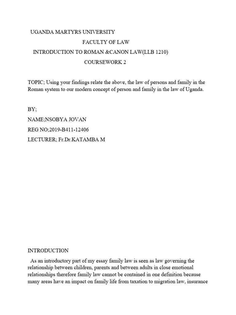 Roman Canon Law 2 NSOBYA JOVAN-1 | PDF | Marriage | Adultery