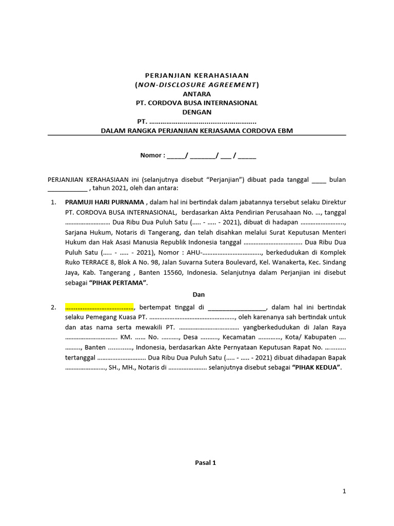 Draf NDA PT CBI | PDF | Hukum