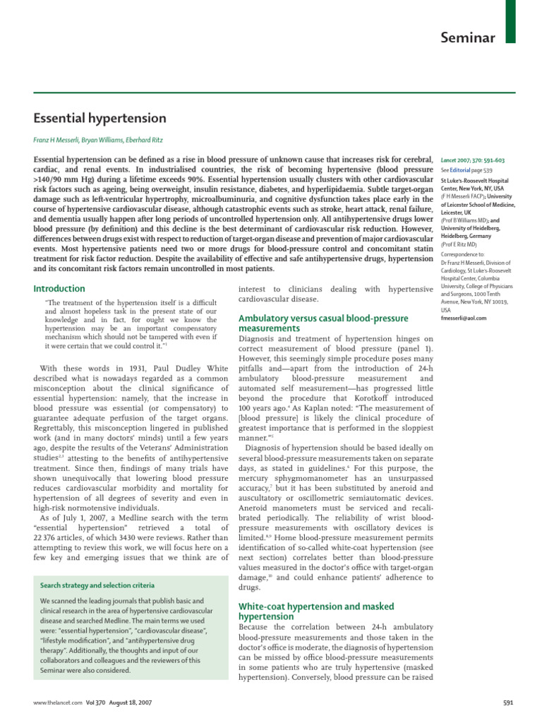Essential Hypertension Review | PDF | Blood Pressure | Hypertension