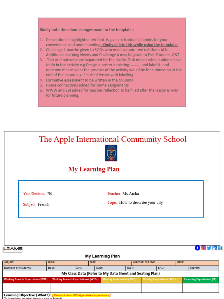 AICS Learning Plan Template (2) | Download Free PDF | Cognition | Learning
