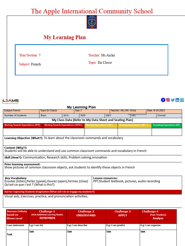 AICS Learning Plan Y7 | PDF | Cognitive Science | Human Communication