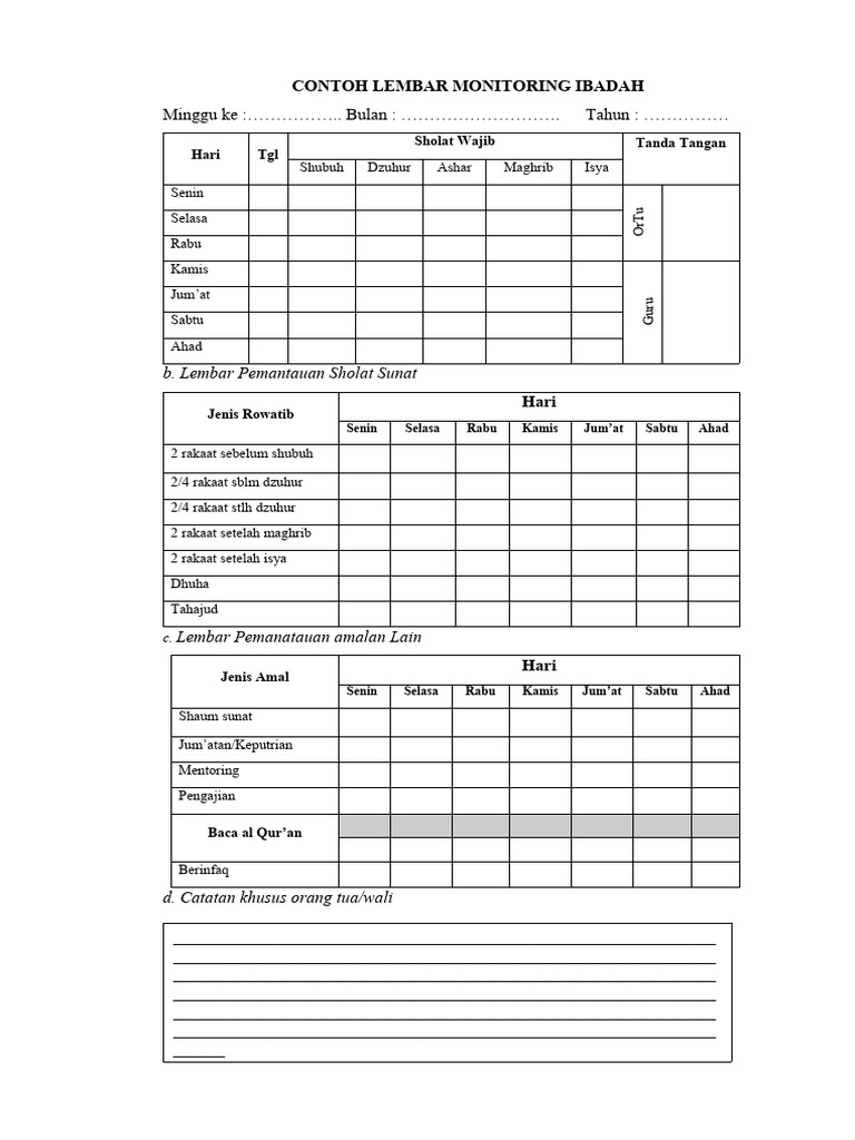 Contoh Lembar Monitoring Ibadah | PDF
