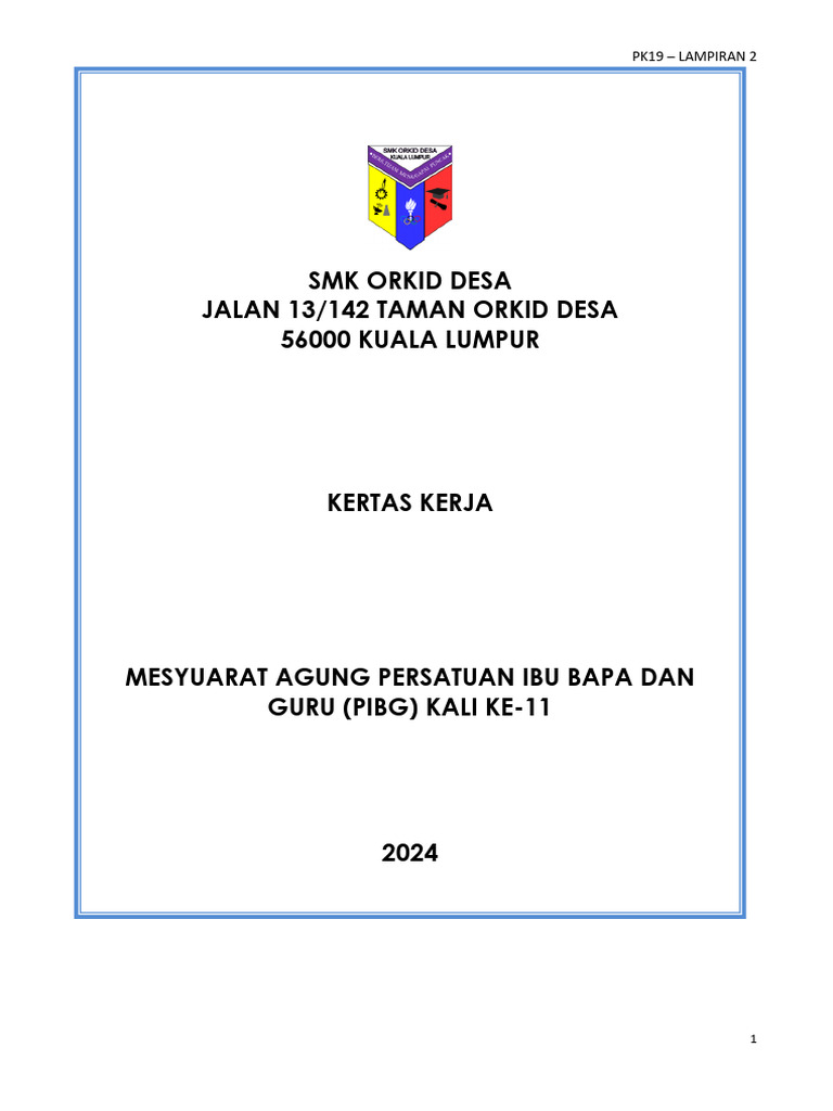 Kertas Kerja Agm Pibg Ke 11 2024 | PDF