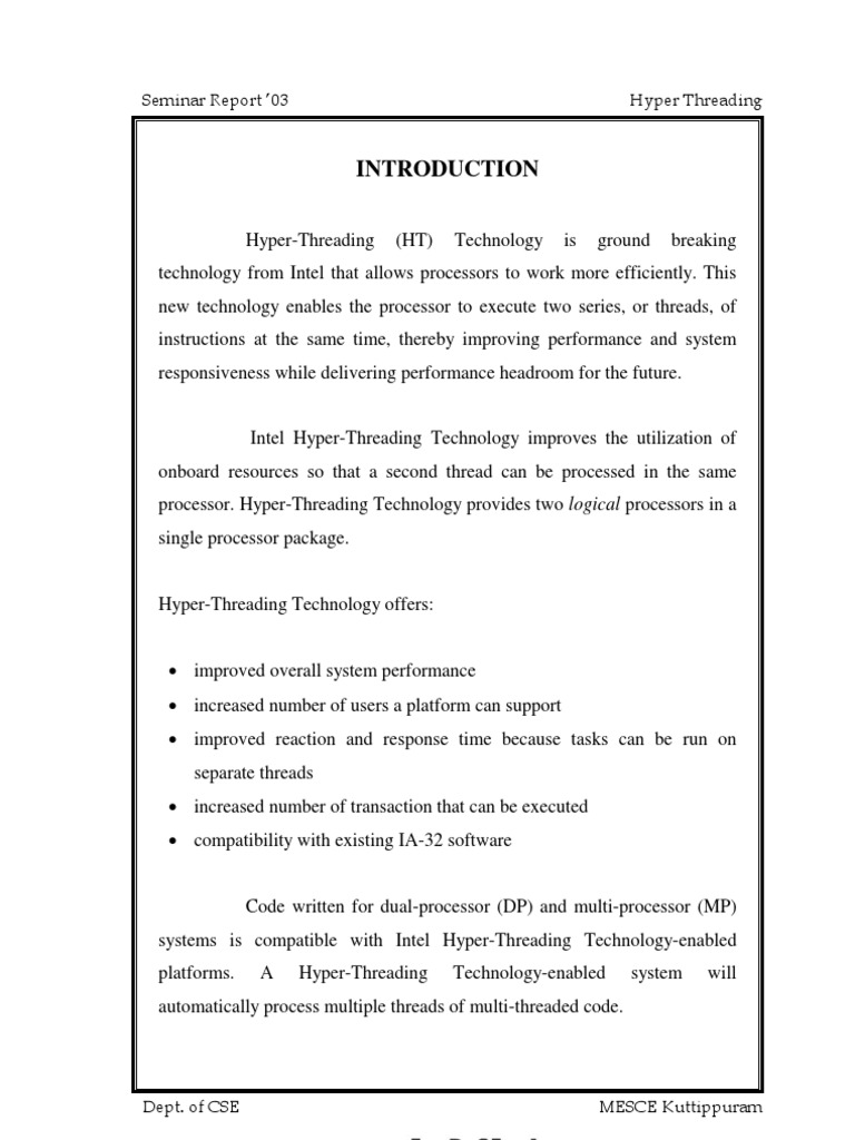 Z-HYPER THREADING Seminar Report | PDF | Thread (Computing) | Central ...