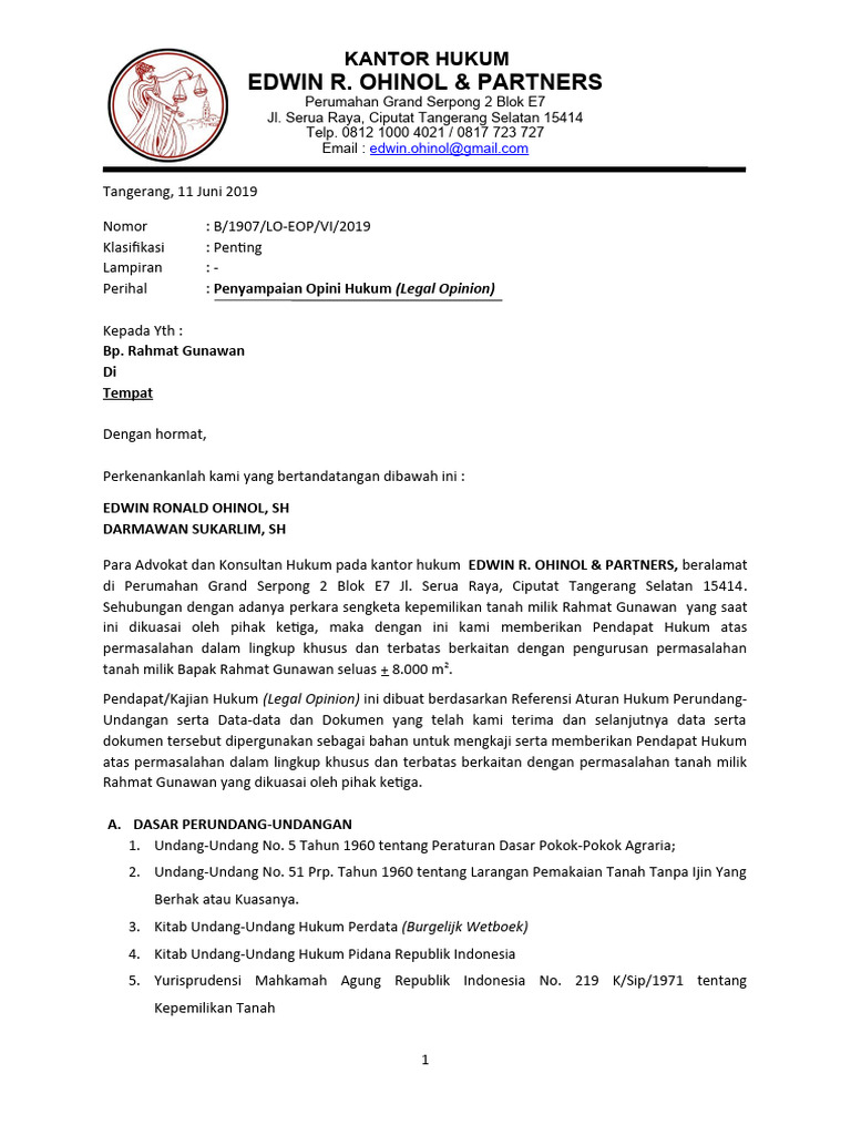 Contoh Legal Opini | PDF