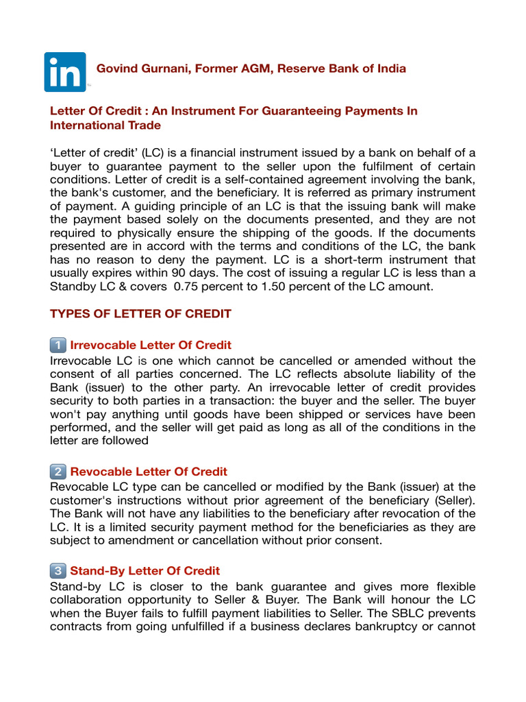 Letter of Credit and Types | PDF | Letter Of Credit | Credit Card