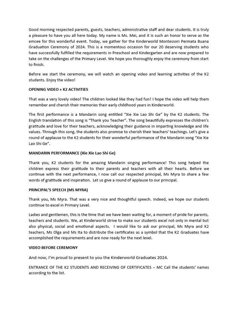 Graduation Emcee Script - June2024 | PDF | Career & Growth | Wellness