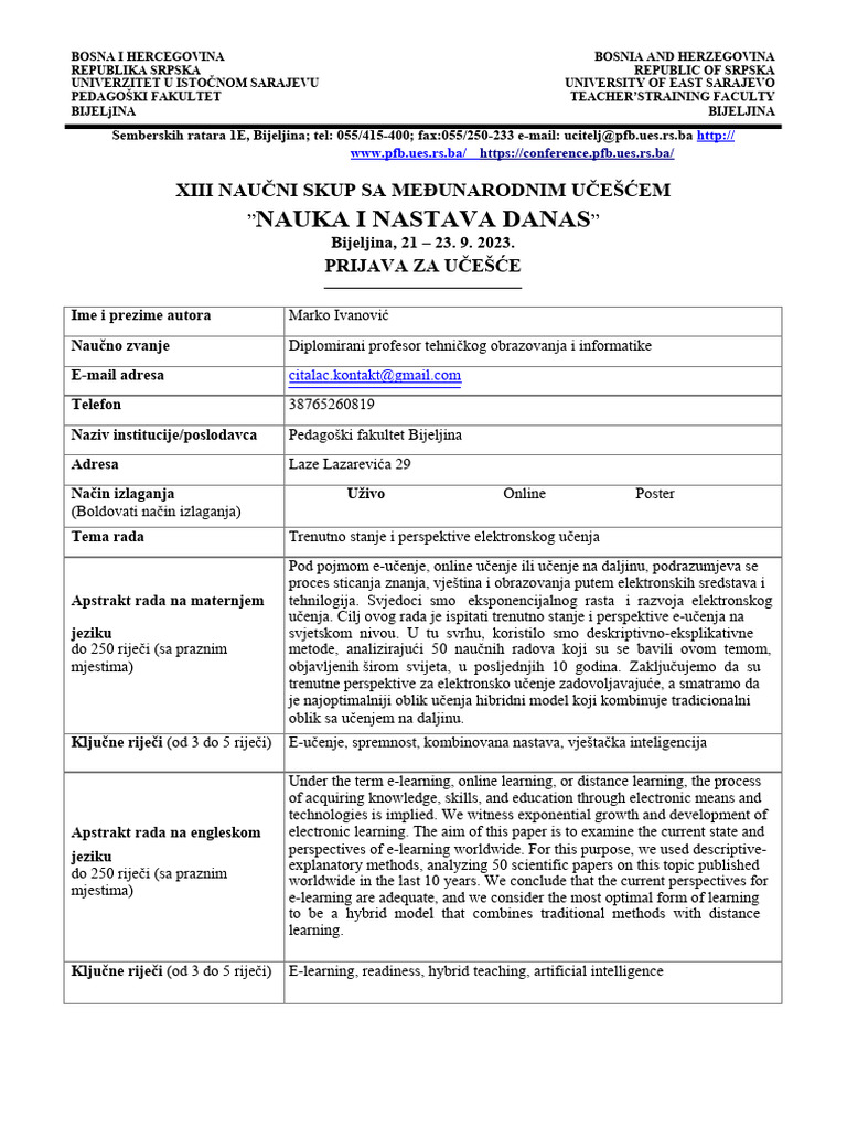 Prijava Marko Ivanovic | PDF