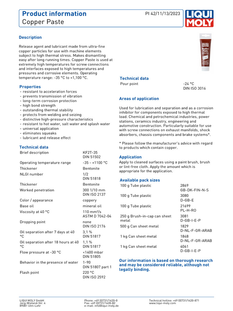 Copper Paste for High-Temperature Assembly | PDF | Lubricant | Corrosion