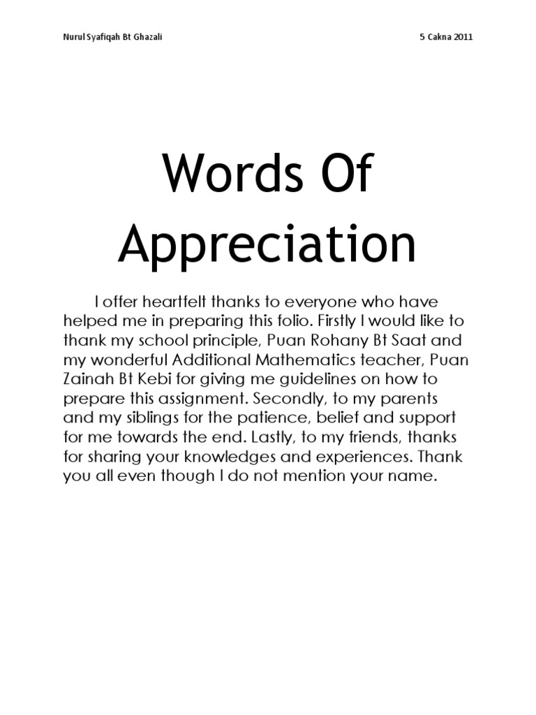 Words of Appreciation | PDF | Equations | Cakes
