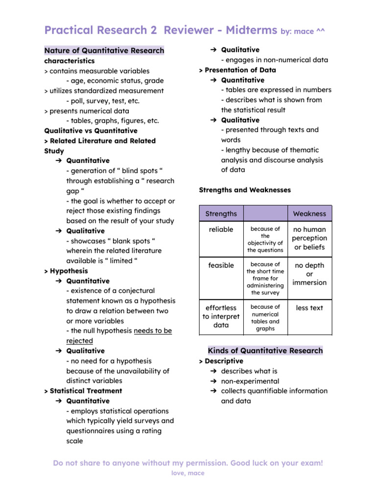 Practical Research 2 Reviewer - Midterms | PDF | Quantitative Research ...