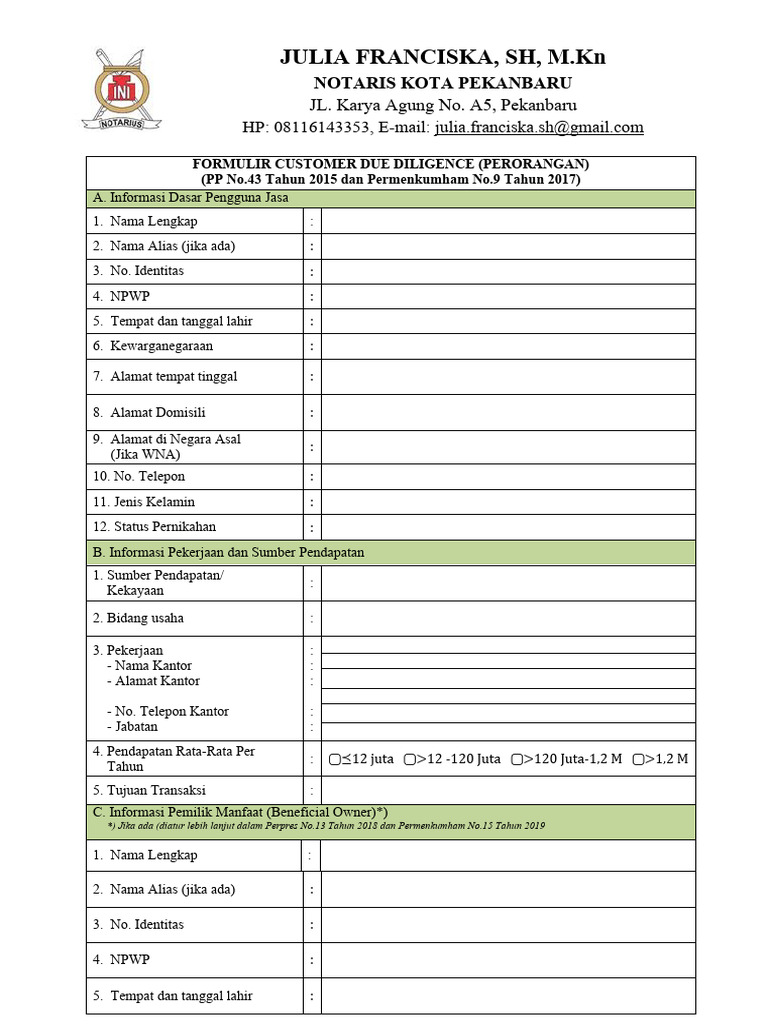 Formulir Customer Due Diligence (CDD) | PDF | Hukum