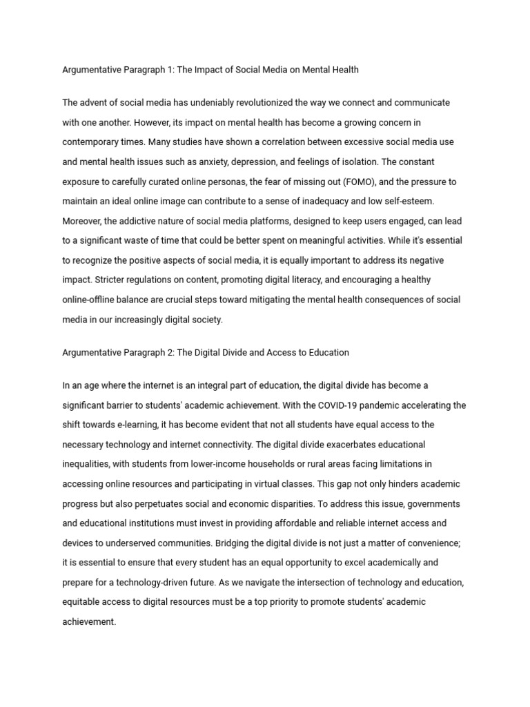 Argumentative Paragraph Ideas | PDF | Popular Culture & Media Studies ...