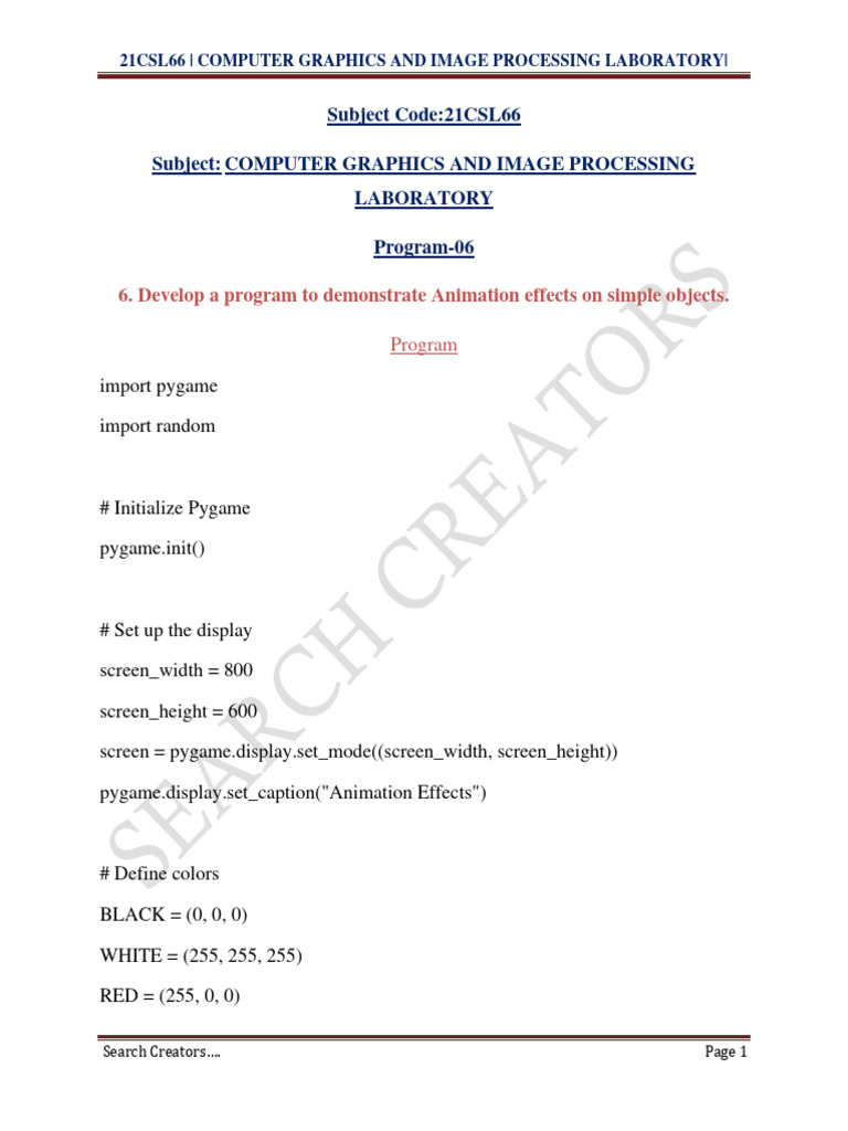 Search Creators CG LAB Program-06 | PDF | Frame Rate | Computer Graphics