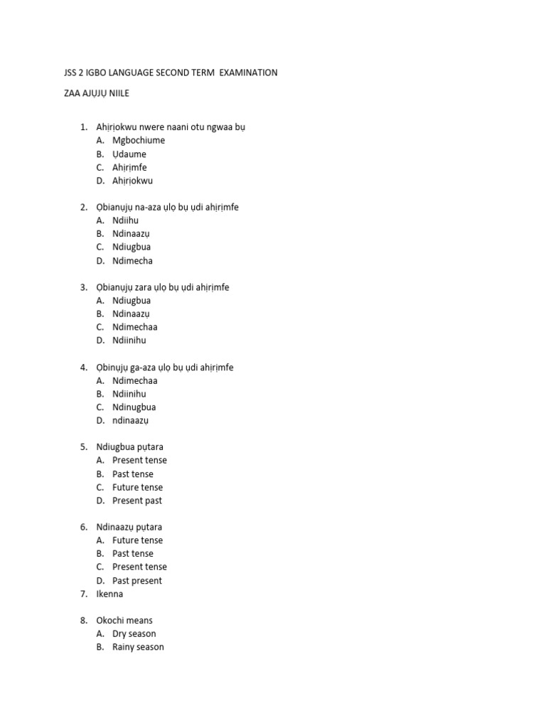 Jss 2 Secondterm Examination Jeco | PDF | Linguistics