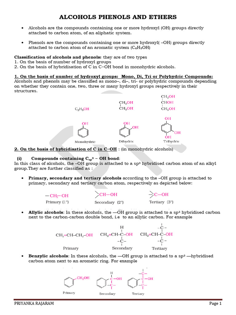 II Puc Chemistry - Chapter 11 -Alcohols Phenols and Ethers- Fm- Pr (1 ...