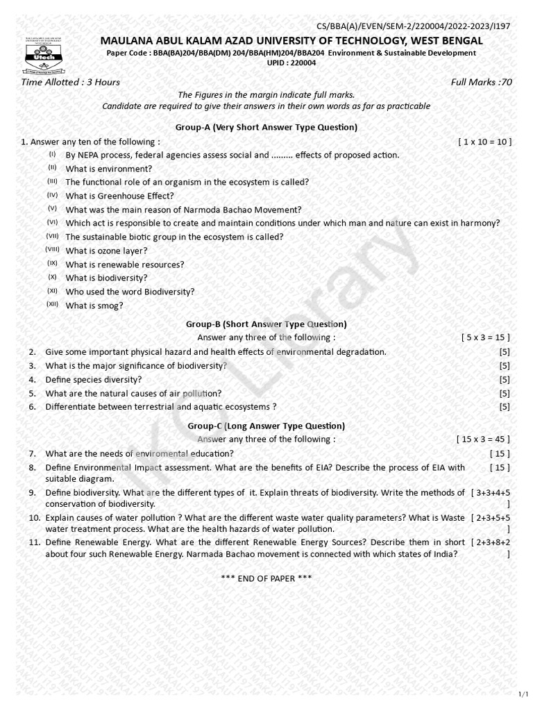 BBA-204 - Environment & Sustainable Development | PDF | Environmental Impact Assessment ...