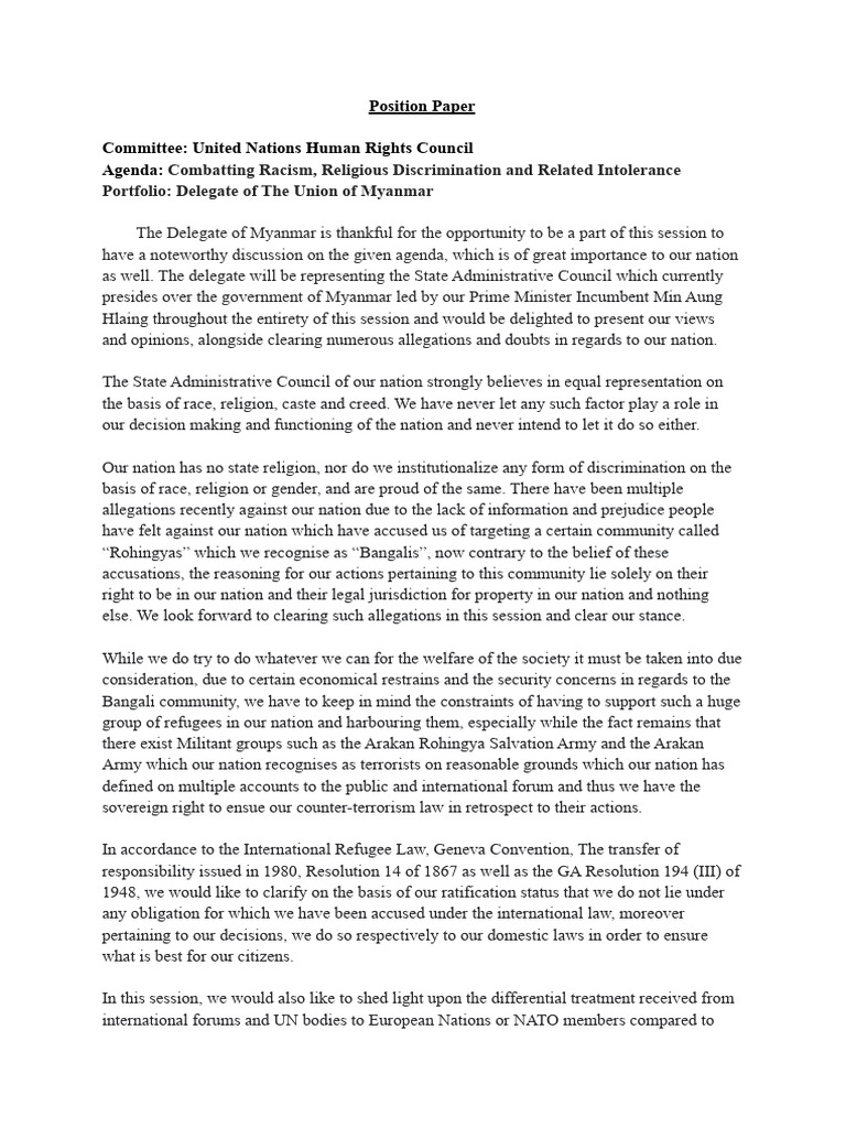 Position Paper (Myanmar) | PDF | United Nations | International Relations