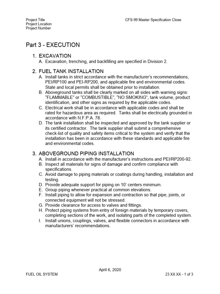 CFS99 Master Spec Close 4 6 20 | PDF | Leak | Safety