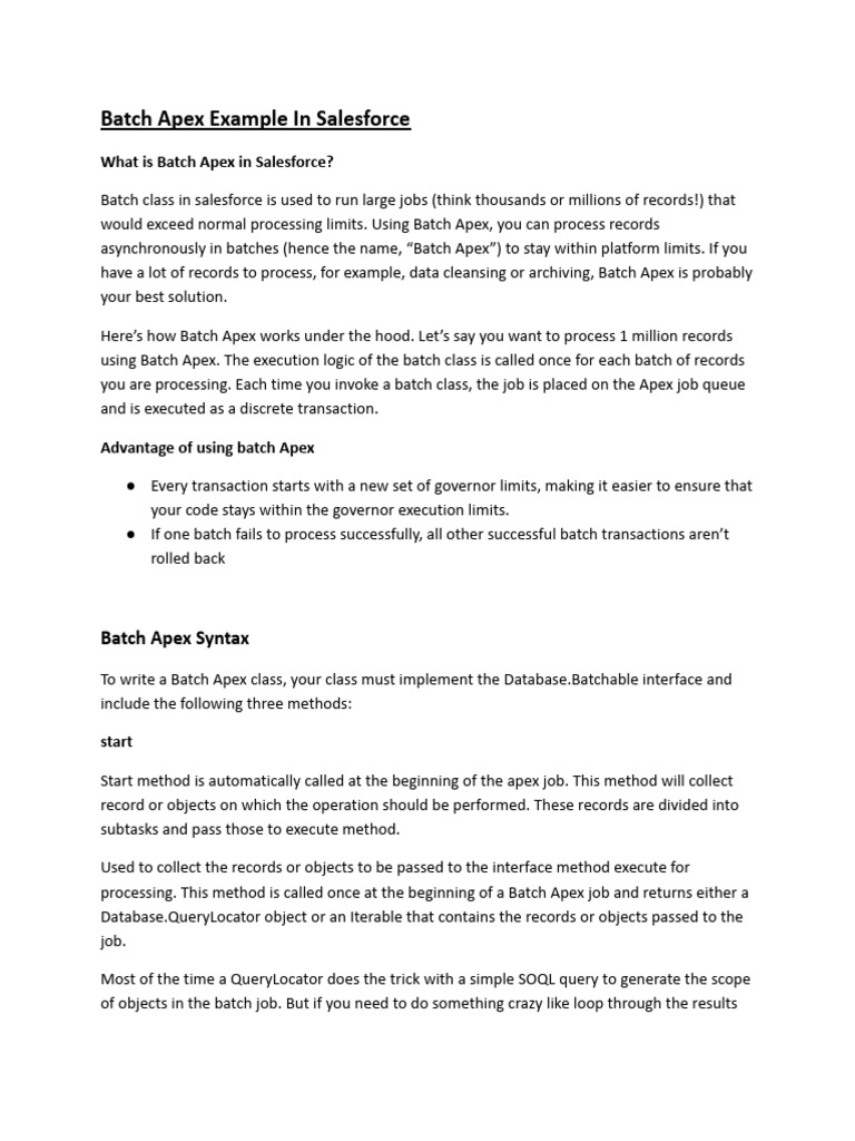 Batch Apex Example in Salesforce | PDF | Databases | Database Transaction