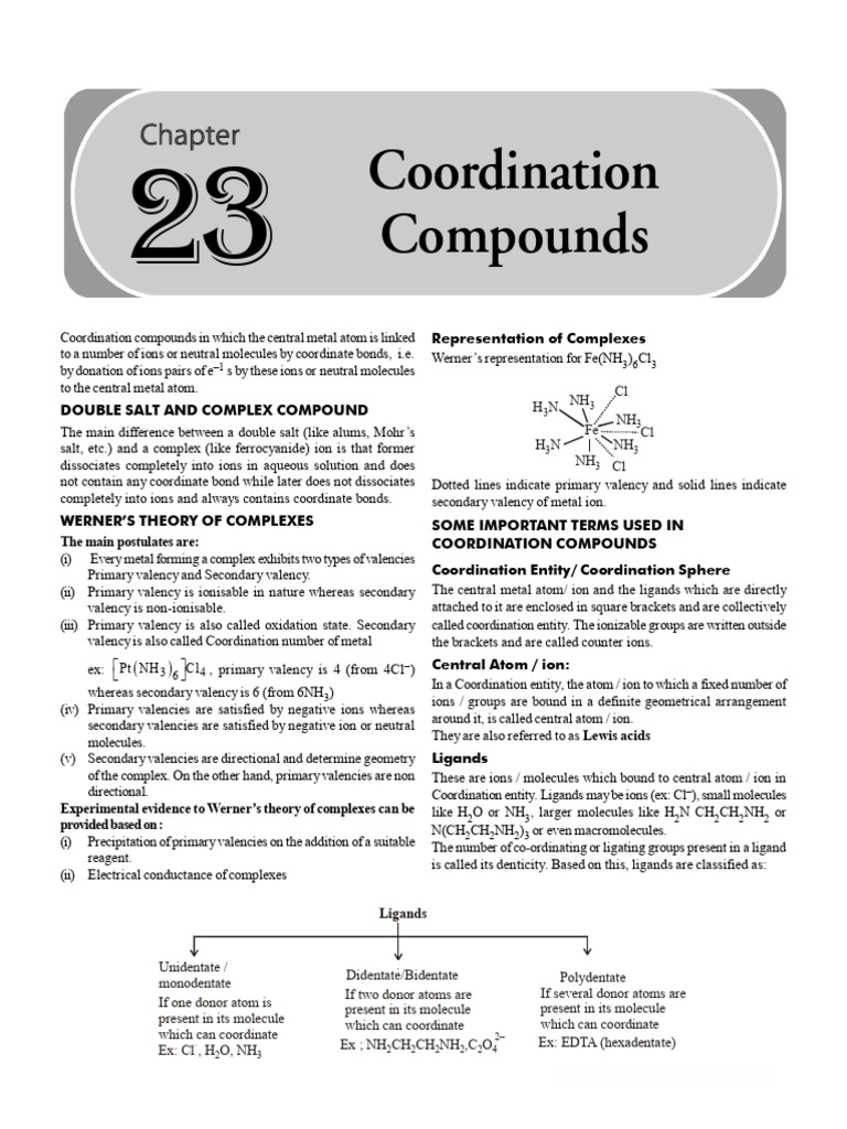 Primary and Secondary Valency in Coordination Compounds | PDF ...