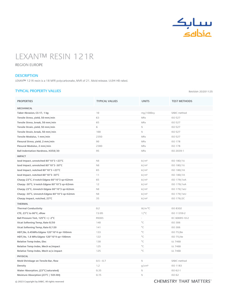 LEXAN™ Resin - 121R - Europe - Technical - Data - Sheet | PDF | Pascal ...