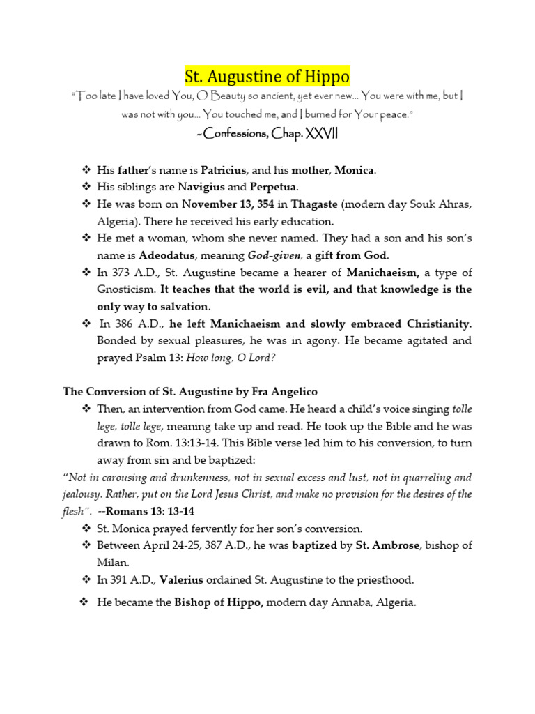 St. Augustine: Life, Teachings, and Conversion | PDF | Augustine Of Hippo | Chastity