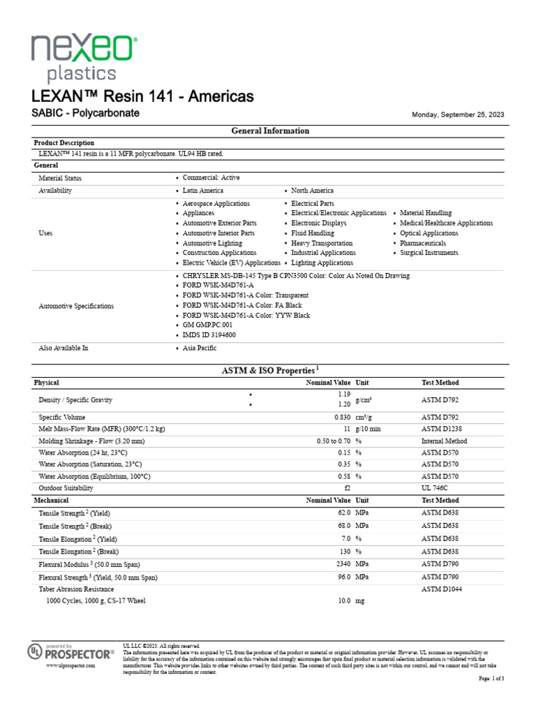 Nexeo Plastics LEXAN™+Resin 141+ +americas | PDF | Electrical ...