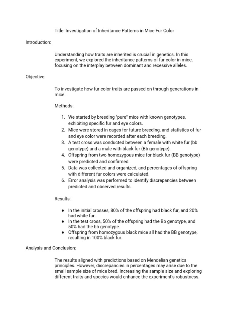 Title - Investigation of Inheritance Patterns in Mice Fur Color | PDF ...